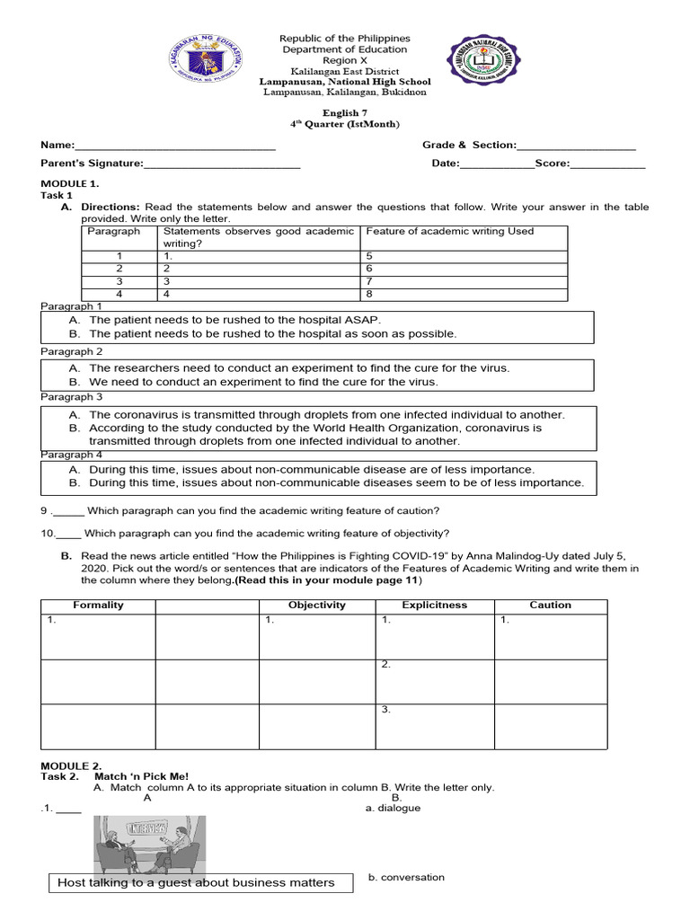 English 7 Activity Sheet | PDF