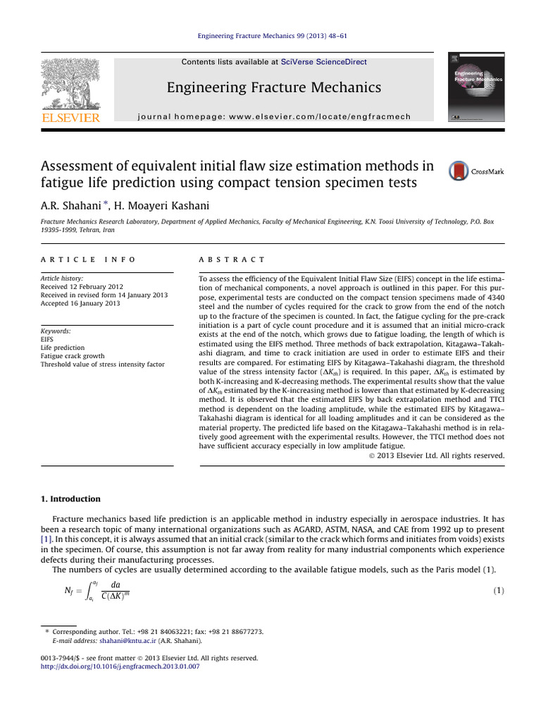 Assessment of Equivalent Initial Flaw Size Estimation Methods in Fatigue Life Prediction Using ...