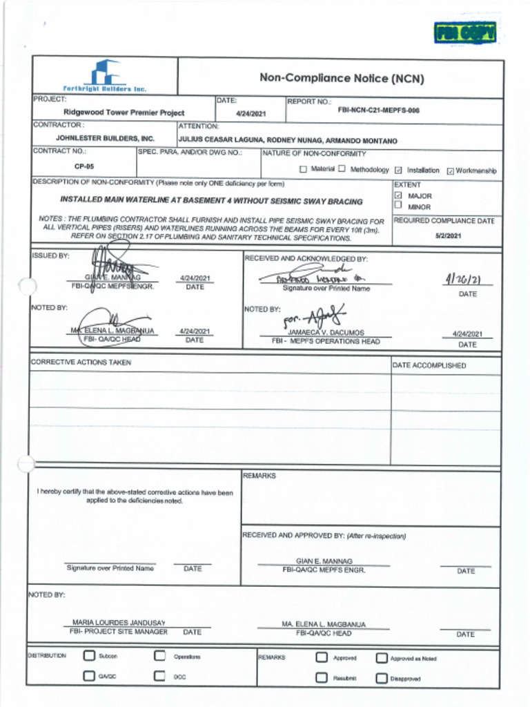 Received NCN-06-PL - NO SEISMIC SWAY BRACING SUPPORT (PLUMBING) | PDF