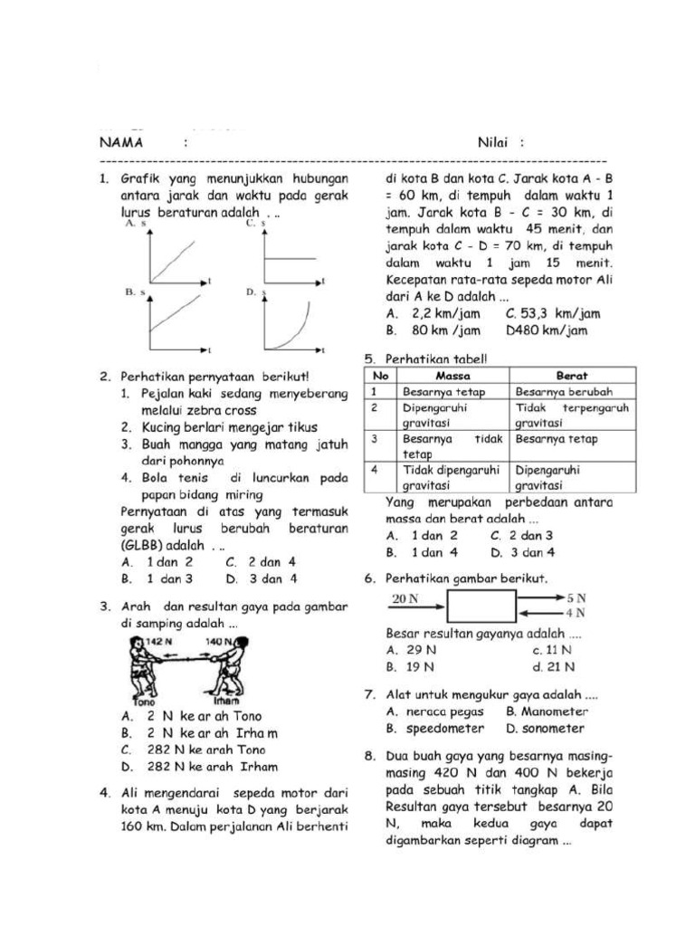 Soal Gerak Dan Gaya Fix | PDF