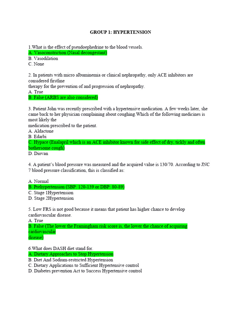 Cardio - Case Pres Quizzes 1 5 | PDF