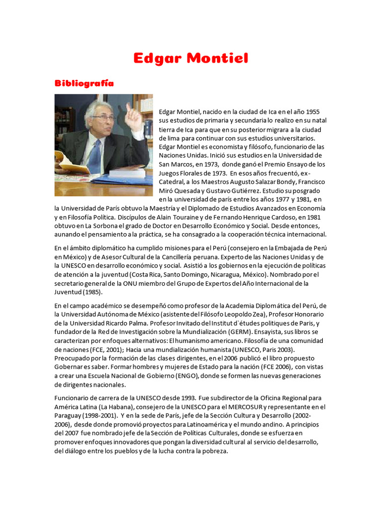 Edgar Montiel: Economista y Filósofo | PDF | Globalización | Perú