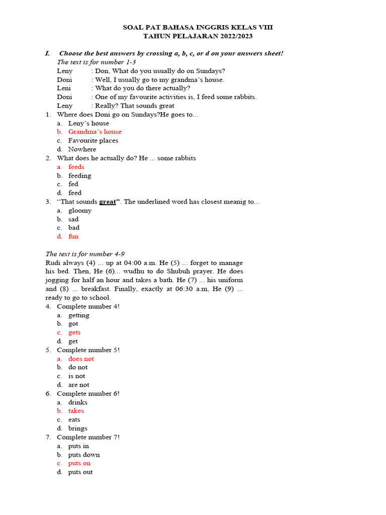 Soal Pat Bahasa Inggris Kelas Viii 2022-2023 | PDF