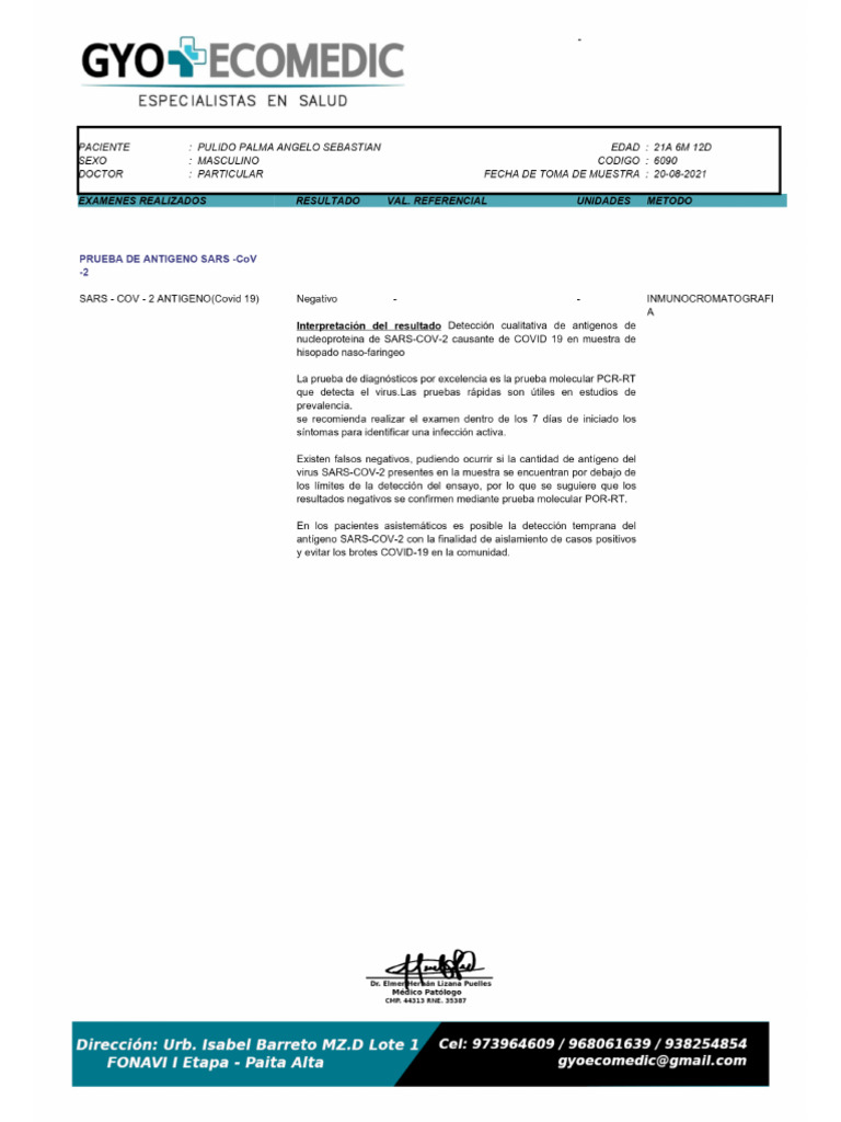 Prueba Antigena - Pulido Palma Angelo Sebastian | PDF