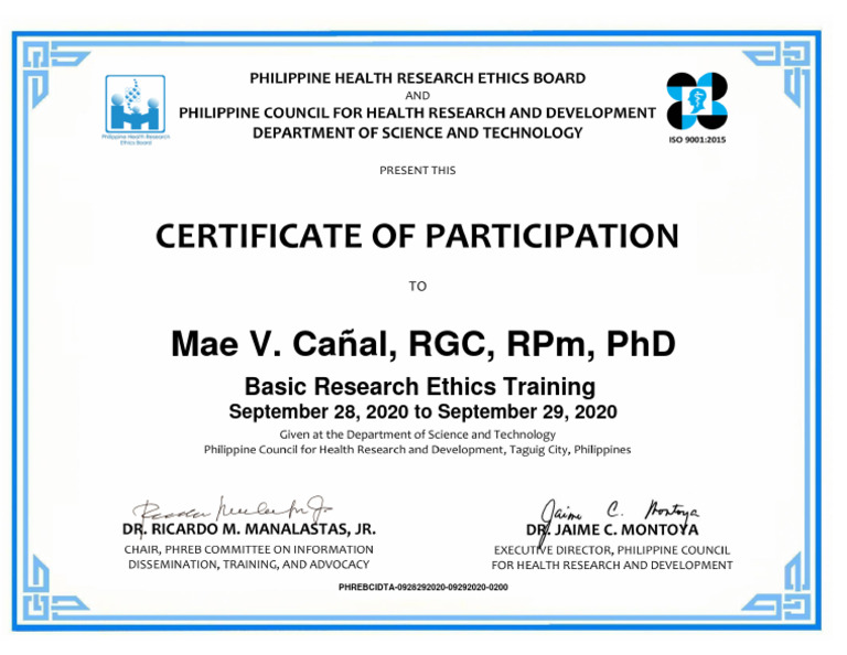 2020 Basic Research Certificate of Participation | PDF