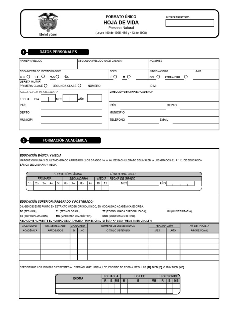 Formato Hoja de Vida Unico | PDF | Servicio Civil