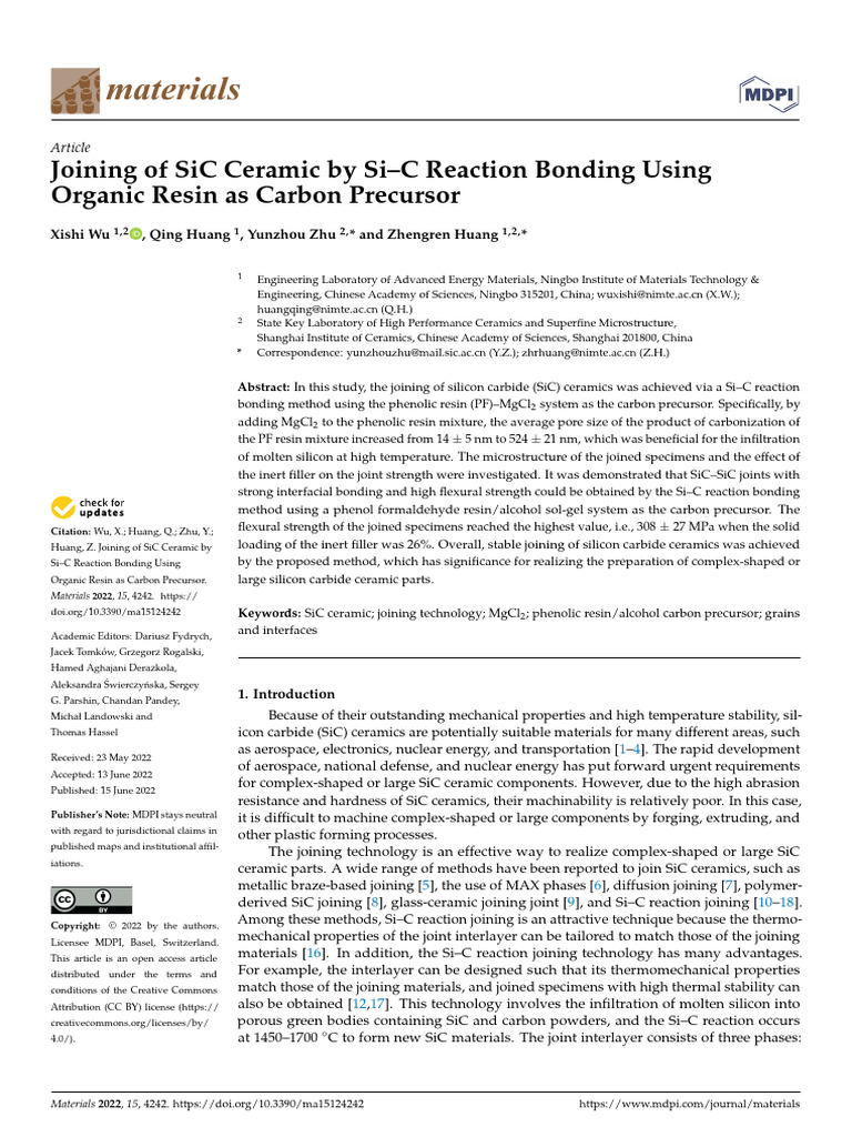 Joining of SiC Ceramic by Si-C Reaction Bonding Using | PDF | Science ...