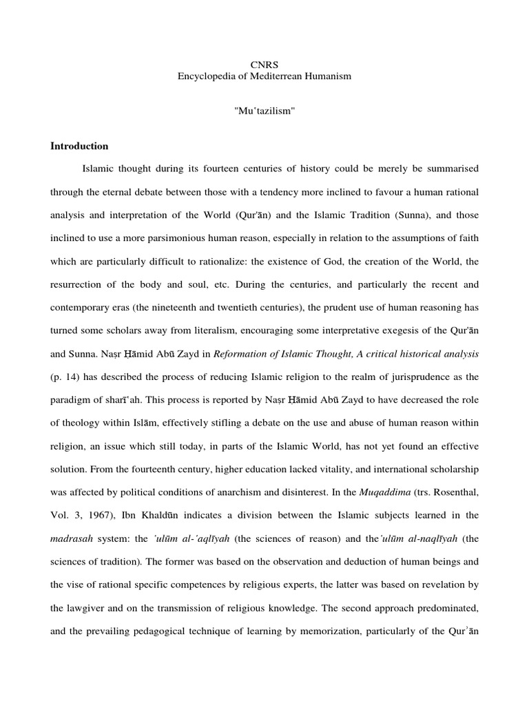 Mutazilism Encyclopedia of Mediterrean H | PDF | Sunni Islam | Shia Islam
