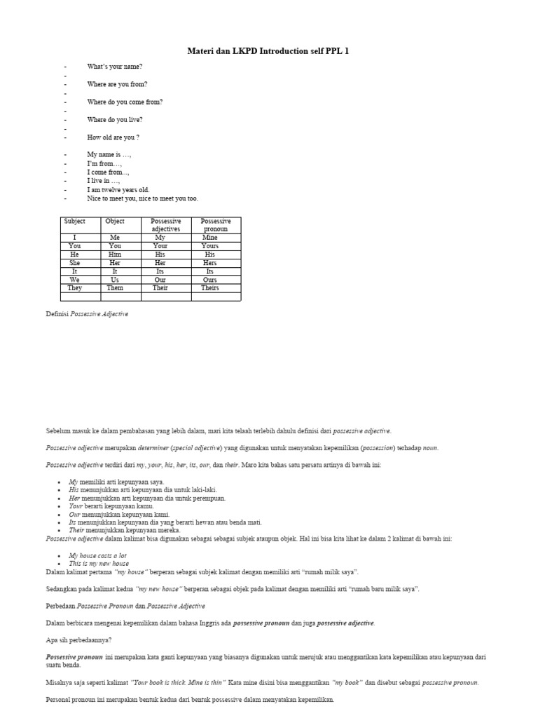 Materi Dan LKPD Introduction SElf 1 | PDF