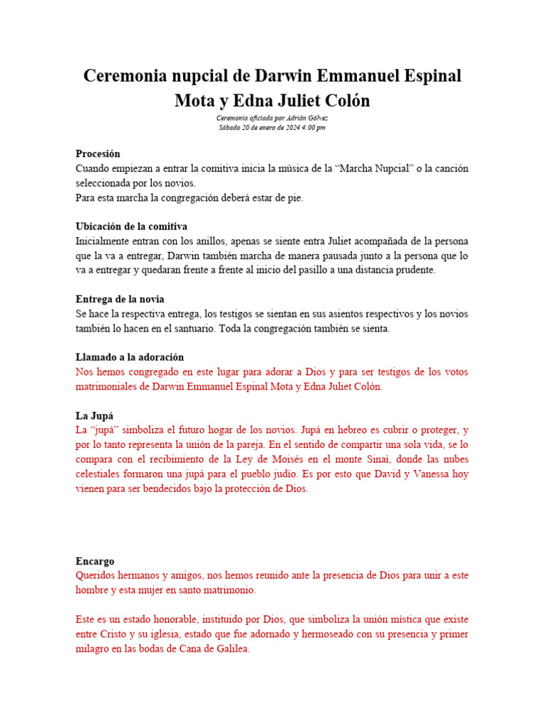 Ceremonia Nupcial de Edna Julit Colon y Darwin Emmanuel Espinal Mota ...