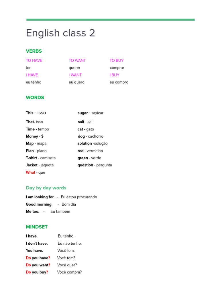 English Class 2 | PDF