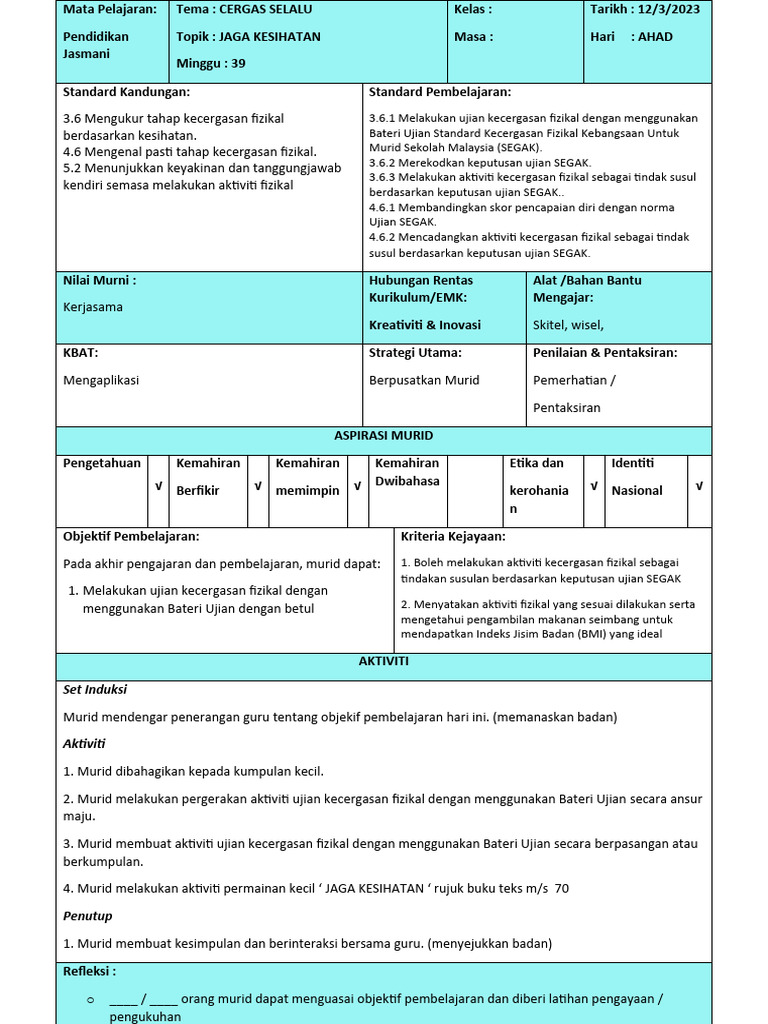 RPH PJ Tahun 5 2023 m39 at Aras | PDF