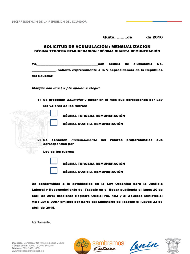 Solicitud Acumulacion o Mensualizacion Decimos | PDF Solicitud Acumulacion o Mensualizacion Decimos | PDF