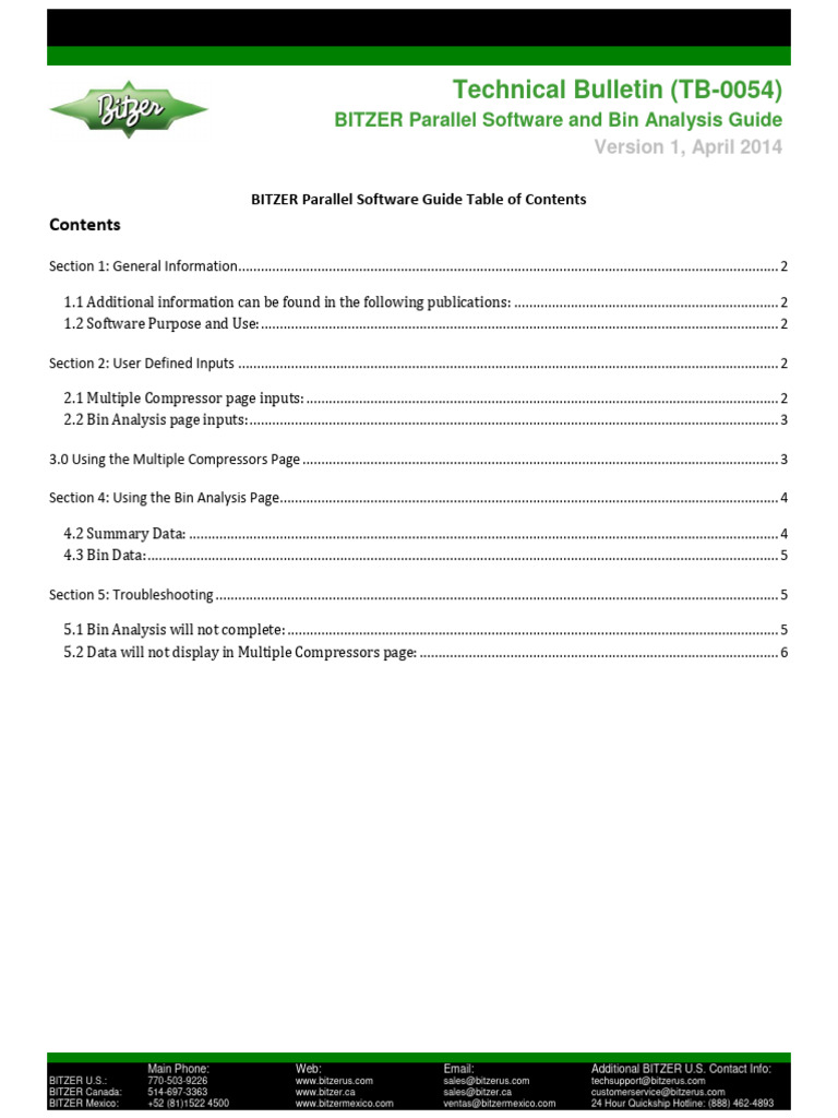 TB-0054-01 BITZER Parallel Software and Bin Analysis Guide | PDF