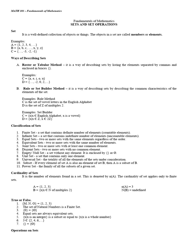 1 - Sets and Set Operations | PDF