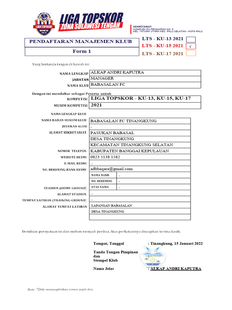 Form - Registrasi - LTS 2021 | PDF
