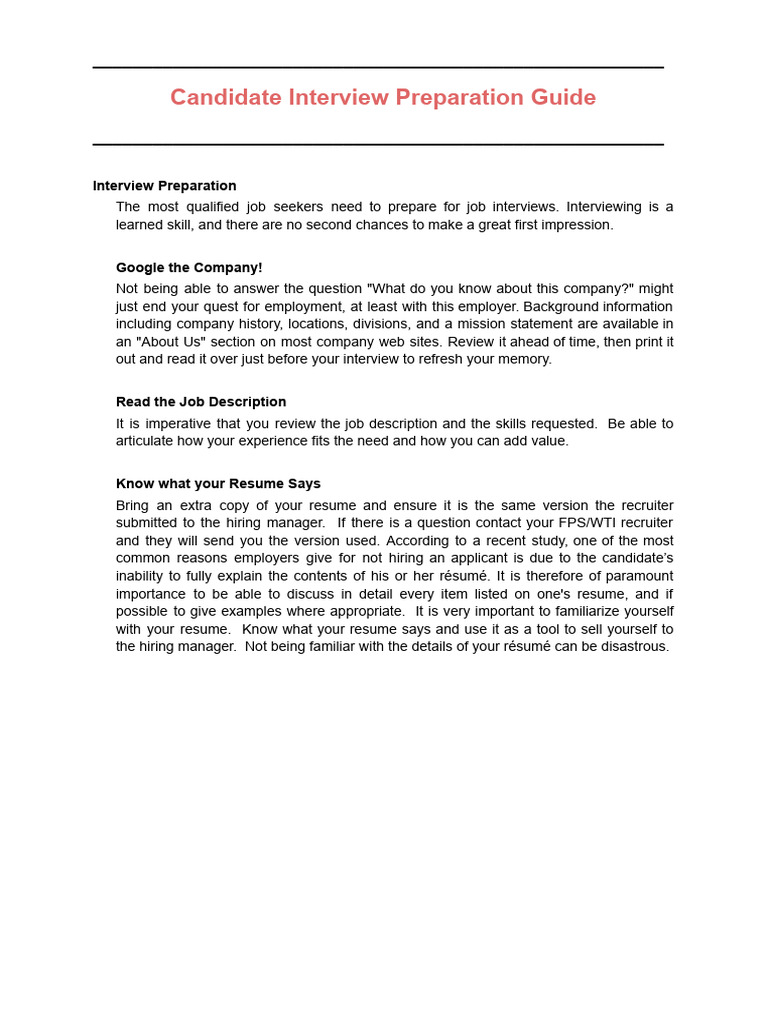 Candidate Interview Preparation Guide | PDF | Career & Growth | Business