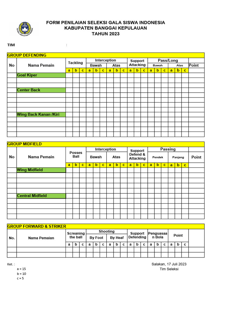 Form Penilaian Pemain | PDF | Sport Variants | Athletic Sports