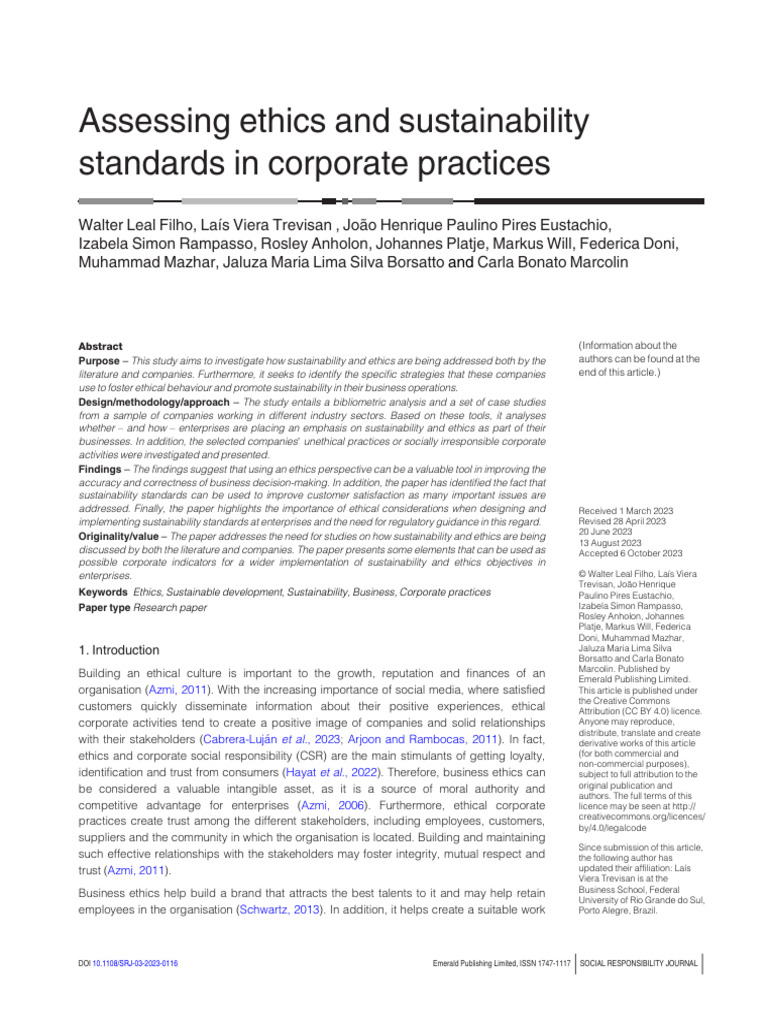 Assessing Ethics and Sustainability | PDF