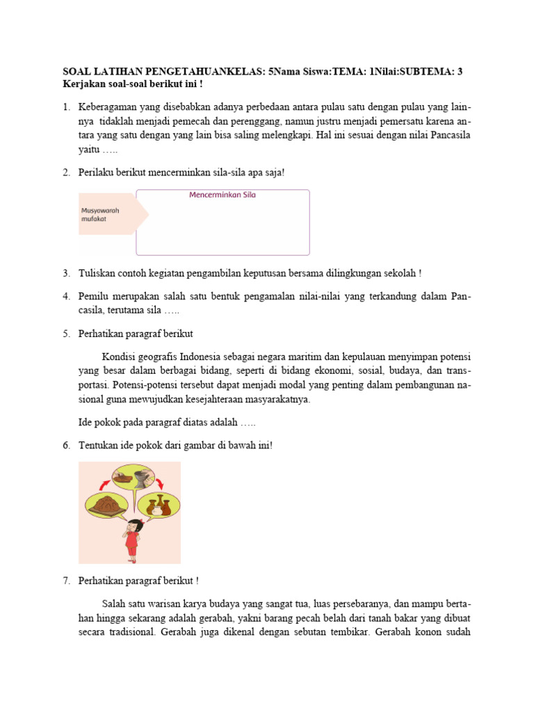 Soal Latihan Pengetahuan Tema 1 Sub 3 Kelas 5 | PDF | Ilmu Sosial | Perjalanan