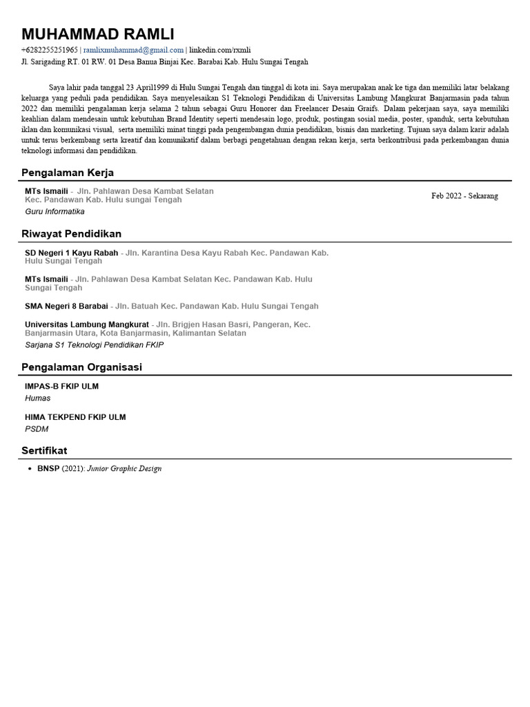 CV Muhammad Ramli | PDF