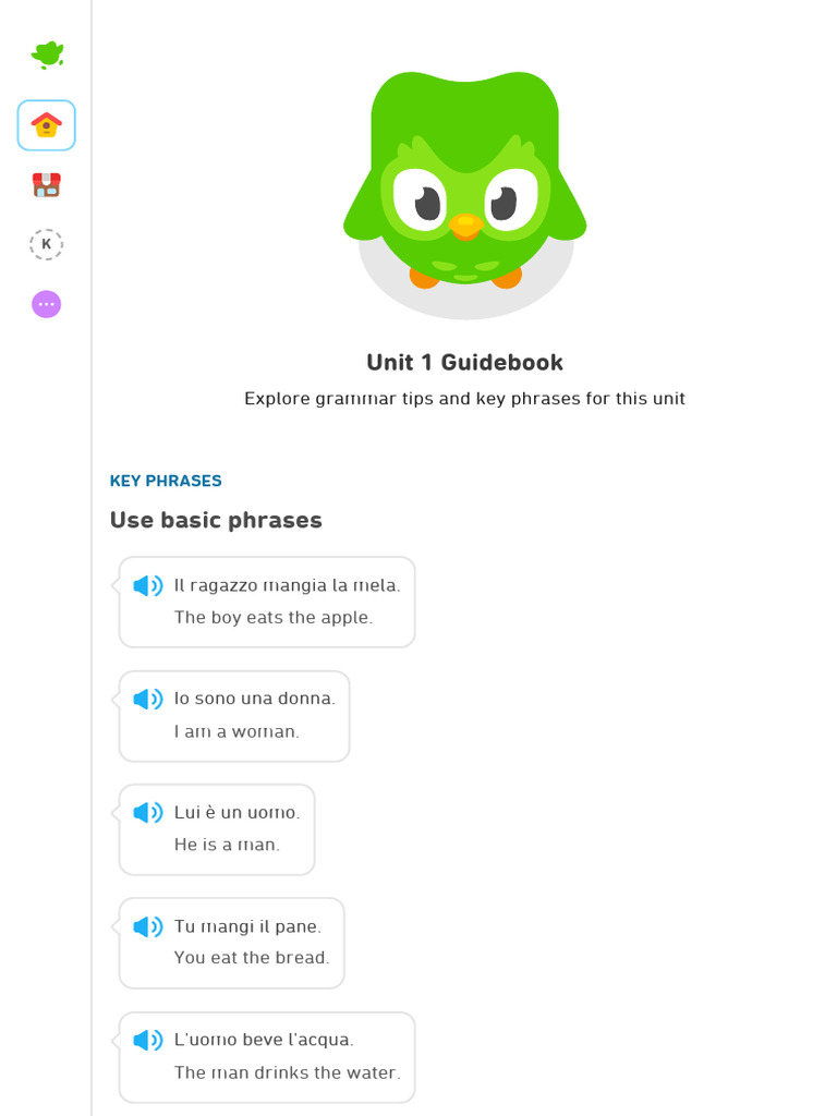 Duolingo - Italian Unit 1 Guidebook | PDF