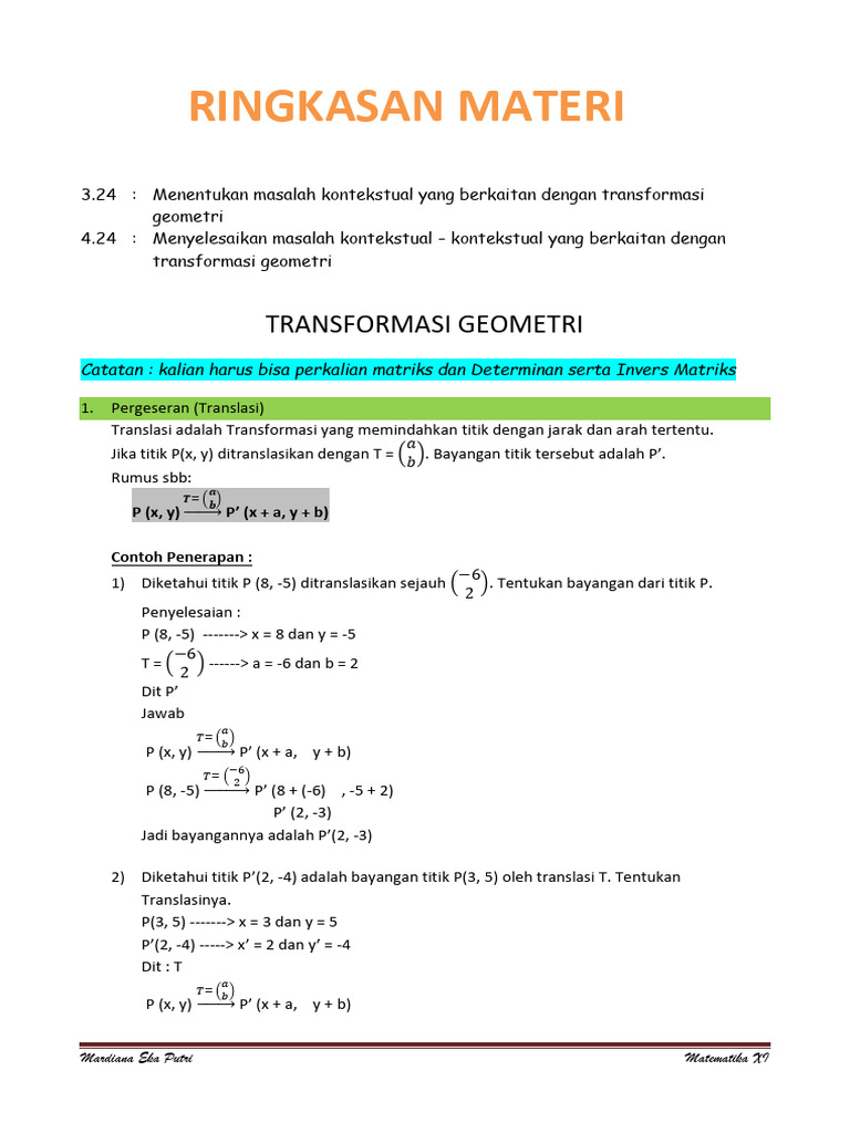 Materi Transformasi Geometri Lengkap | PDF