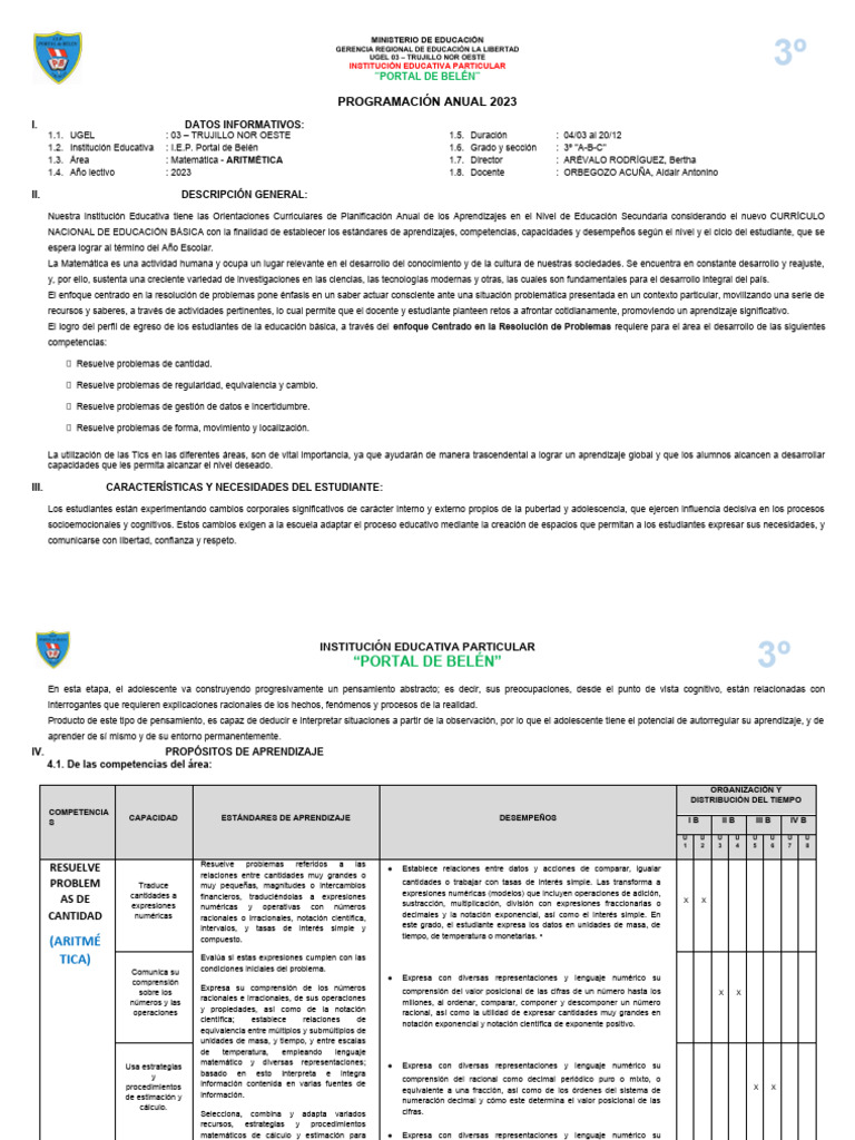 S3 - Prg. Anual - ARITMETICA | PDF