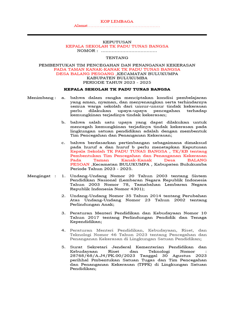 Contoh SK TPPK | PDF