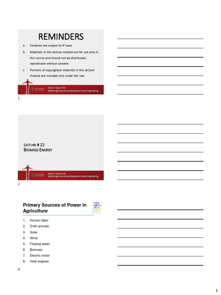 ABE 63 Lecture - 22 Biomass Energy | PDF | Biofuel | Sustainable ...