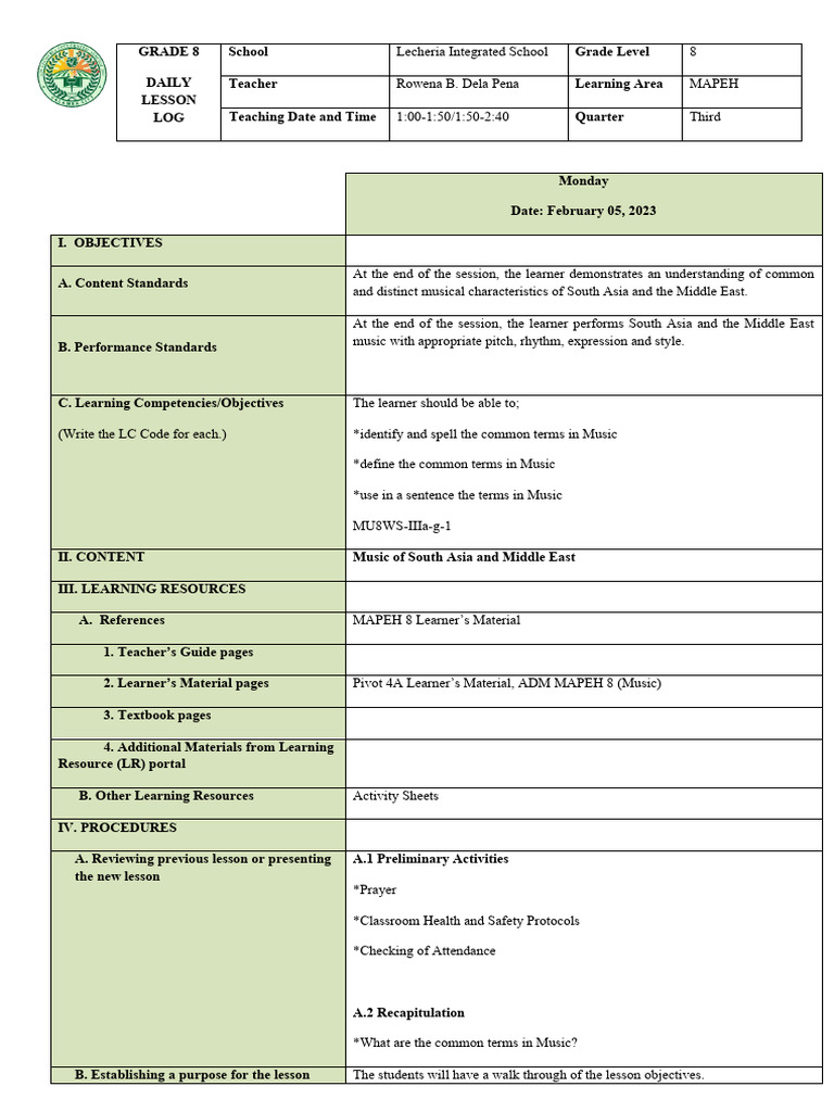 DLL MUSIC Q3 W1 D1 - Wenj | PDF