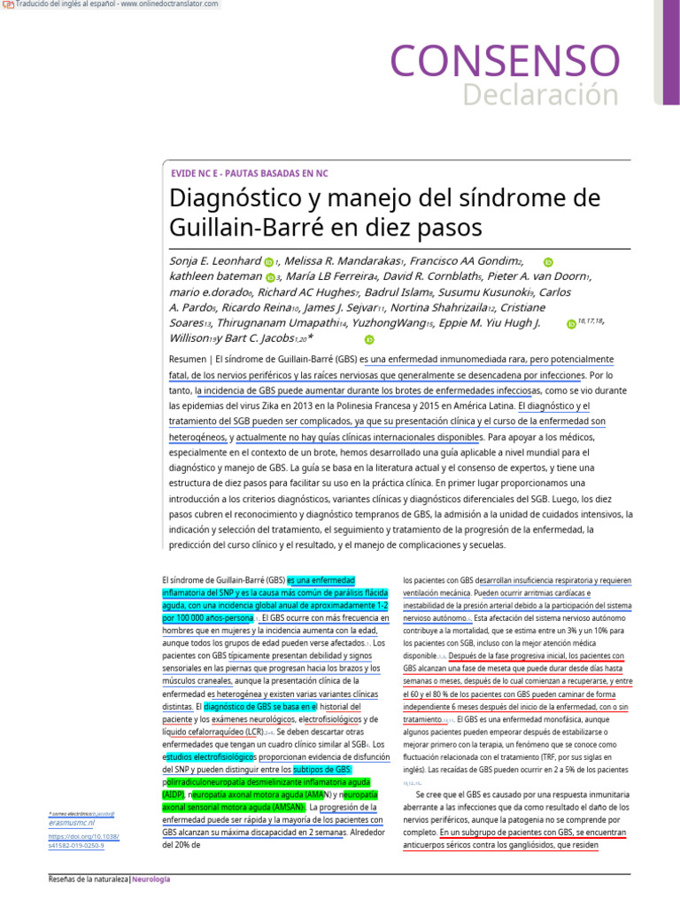 Diagnosis and Management of Guillain Barre in Ten Steps 2019.en - Es | PDF | Epidemiología ...