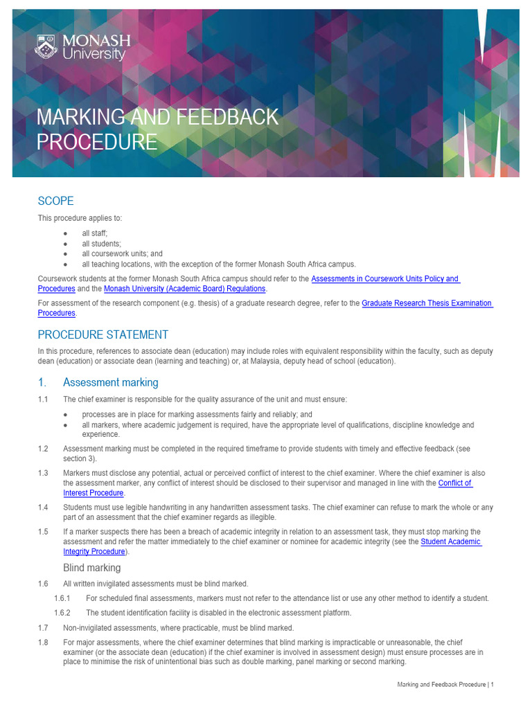 Marking and Feedback Procedure | PDF