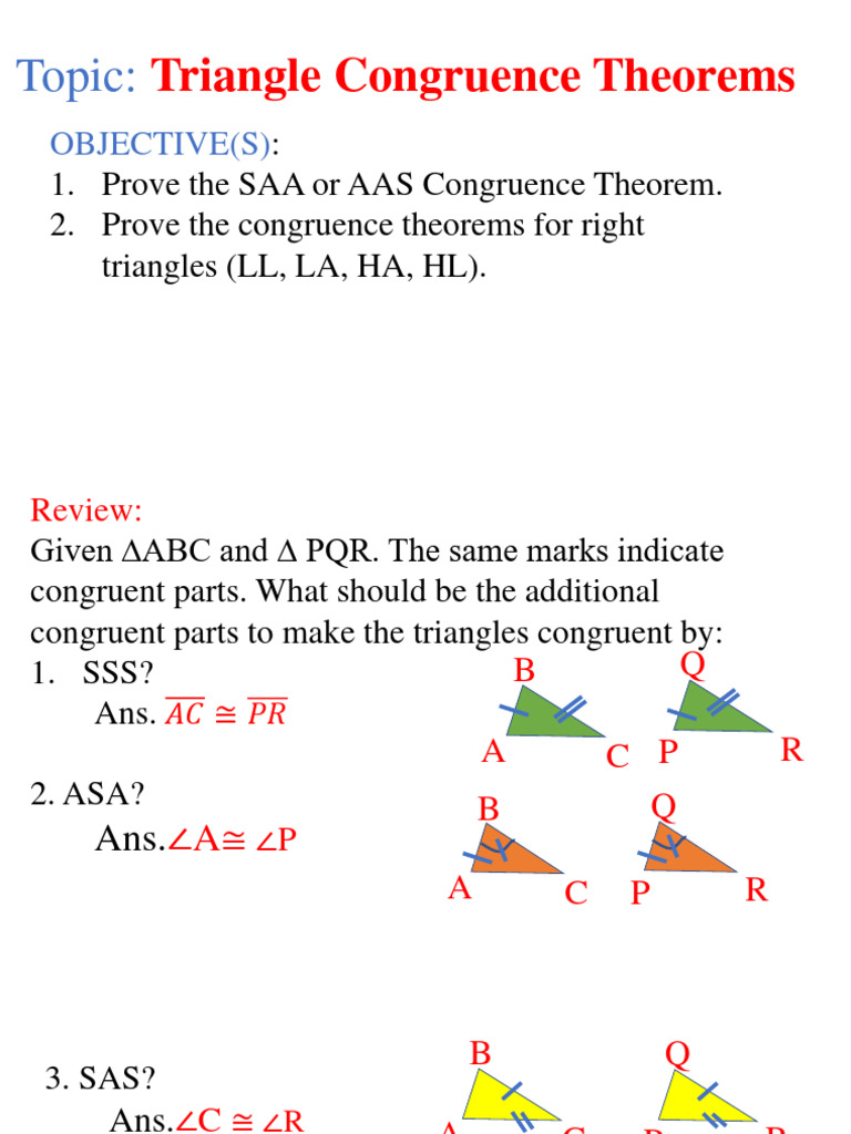 Triangle Congruence Theorems SAAJ HyLJ Etc | PDF