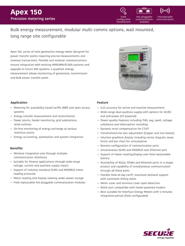 Specifications of Secure ABT Meter Apex150 | PDF | Power Supply ...
