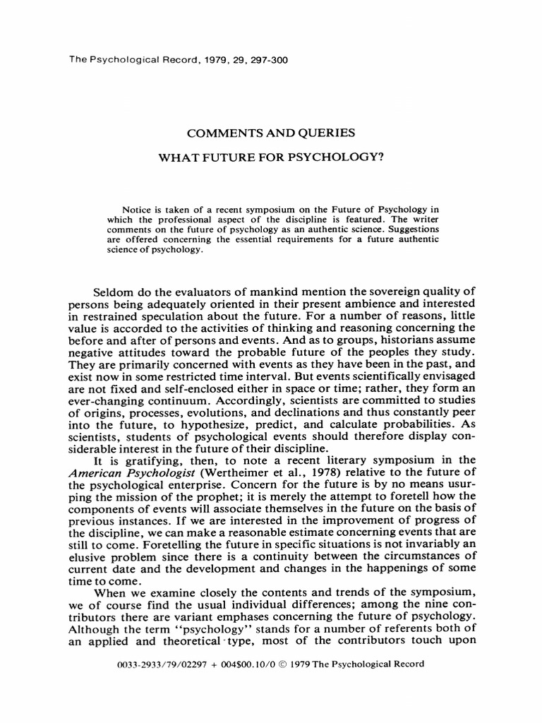 What Future For Psychology 1979 | PDF | Psychology | Mind