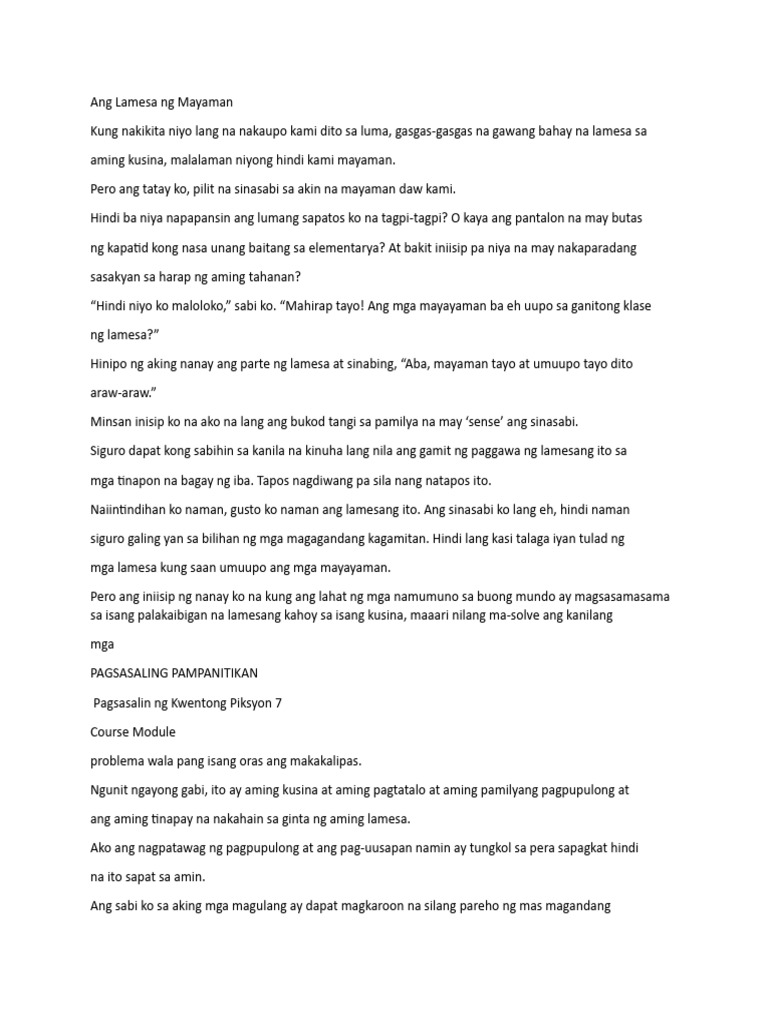 Ang Lamesa NG Mayaman | PDF