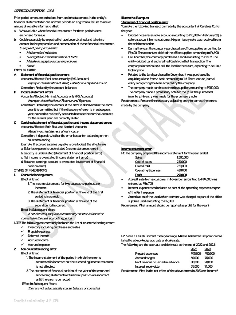 Prior Period Errors | PDF