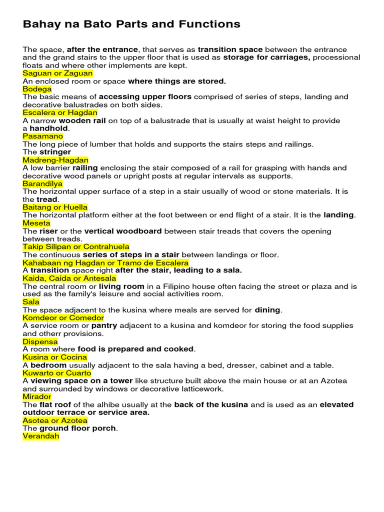 Bahay Na Bato Parts and Functions | PDF