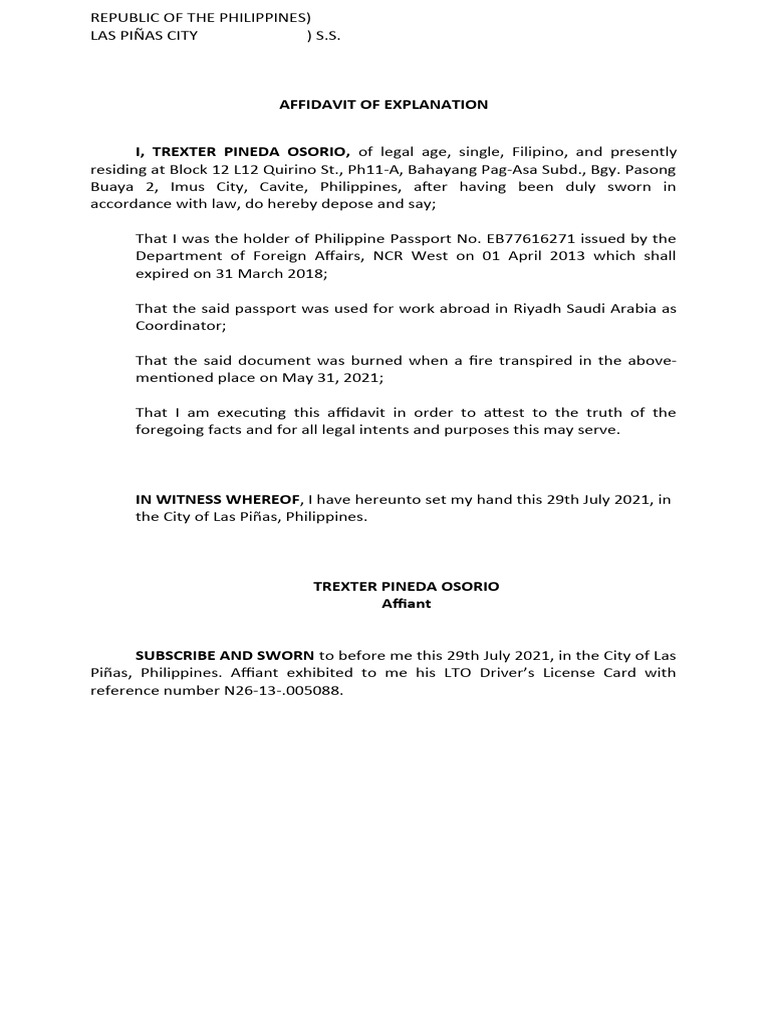 Affidavit of Explanation | PDF