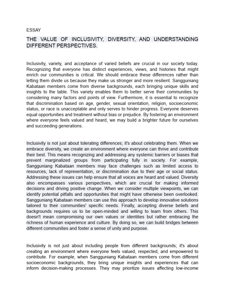 The Value of Inclusivity, Diversity, and Understanding Different ...