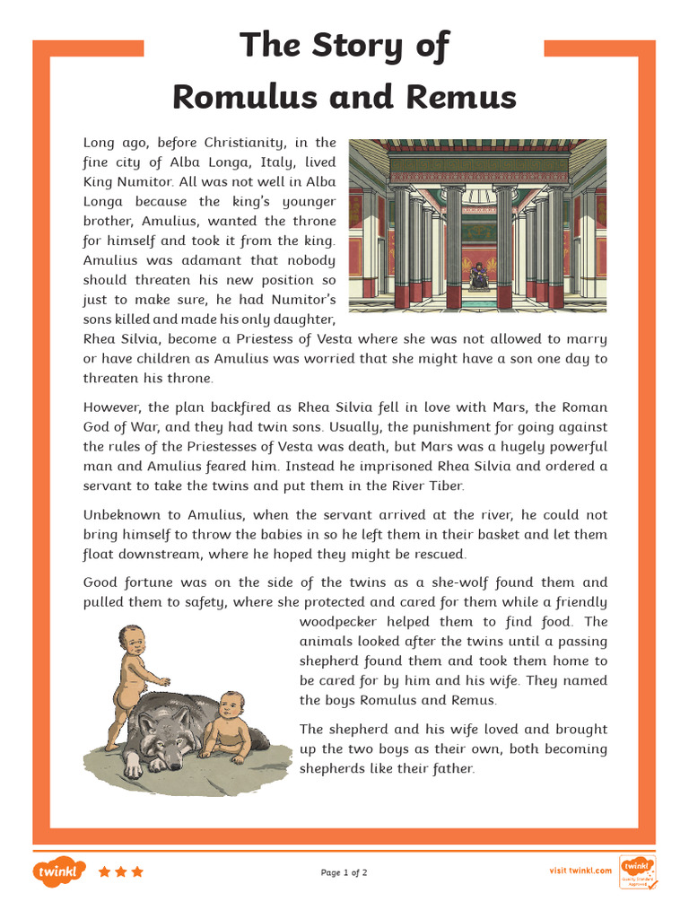 Romulus and Remus Comprehension | PDF | Romulus And Remus | Ancient Rome