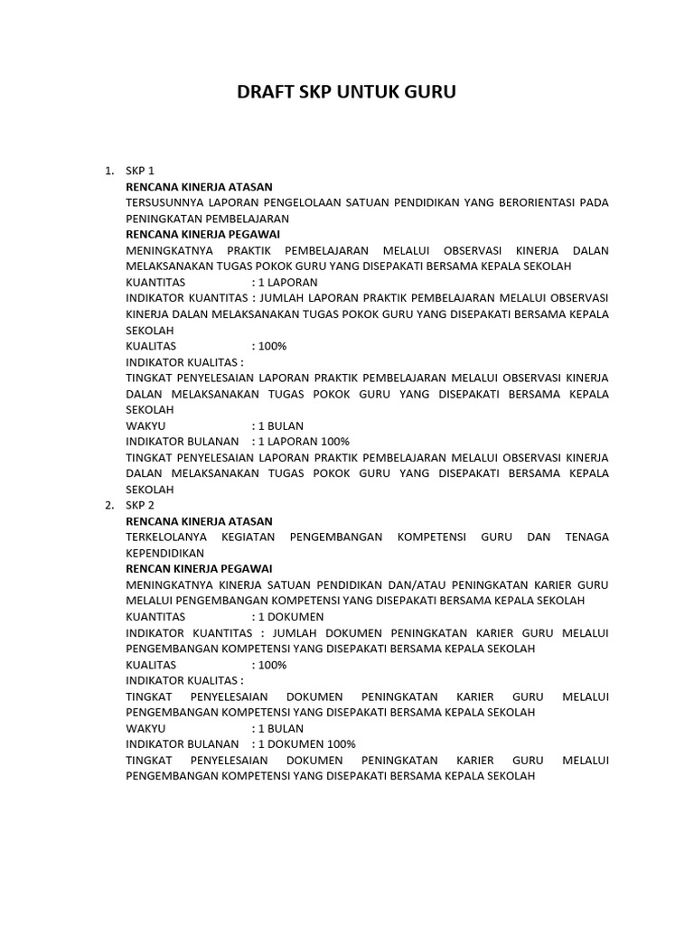 Draft SKP Kinerja Guru 2023 | PDF