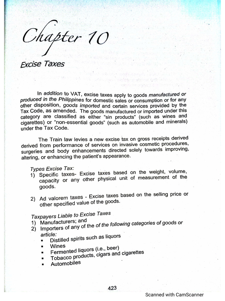 Chapter 10 - Excise Taxes | PDF