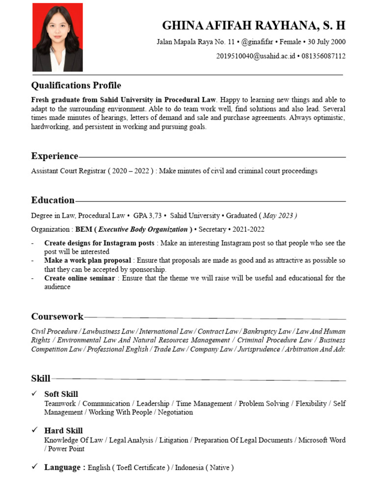 CV Ghina Afifah Rayhana | PDF