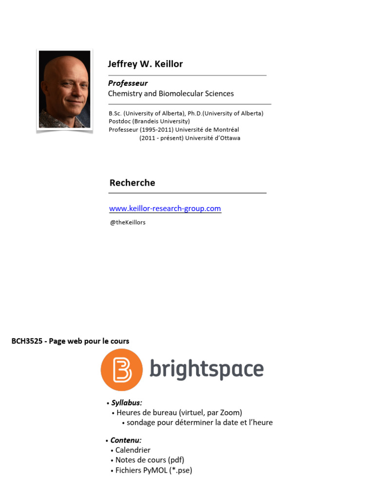 BCH 3525 - Cours 1 - Notes | PDF