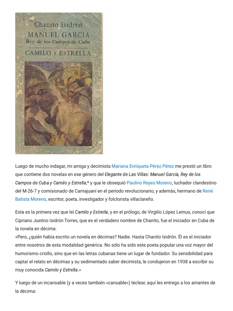 Camilo y Estrella: Novela en Décimas | PDF | Clásicos