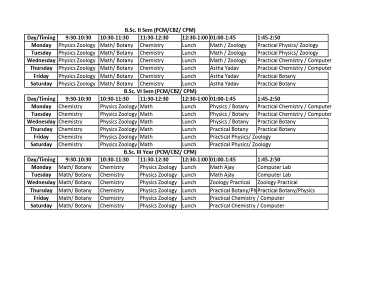 B.Sc. New Time Table | PDF