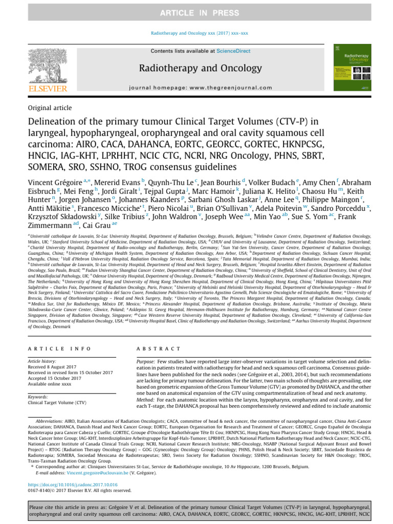 Delineation of The Primary Tumour Clinical Target Volumes (CTV-P) | PDF