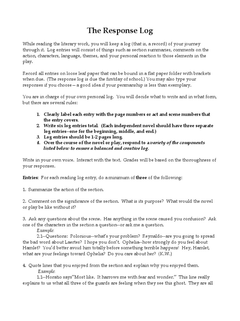 Response Log | PDF | Hamlet